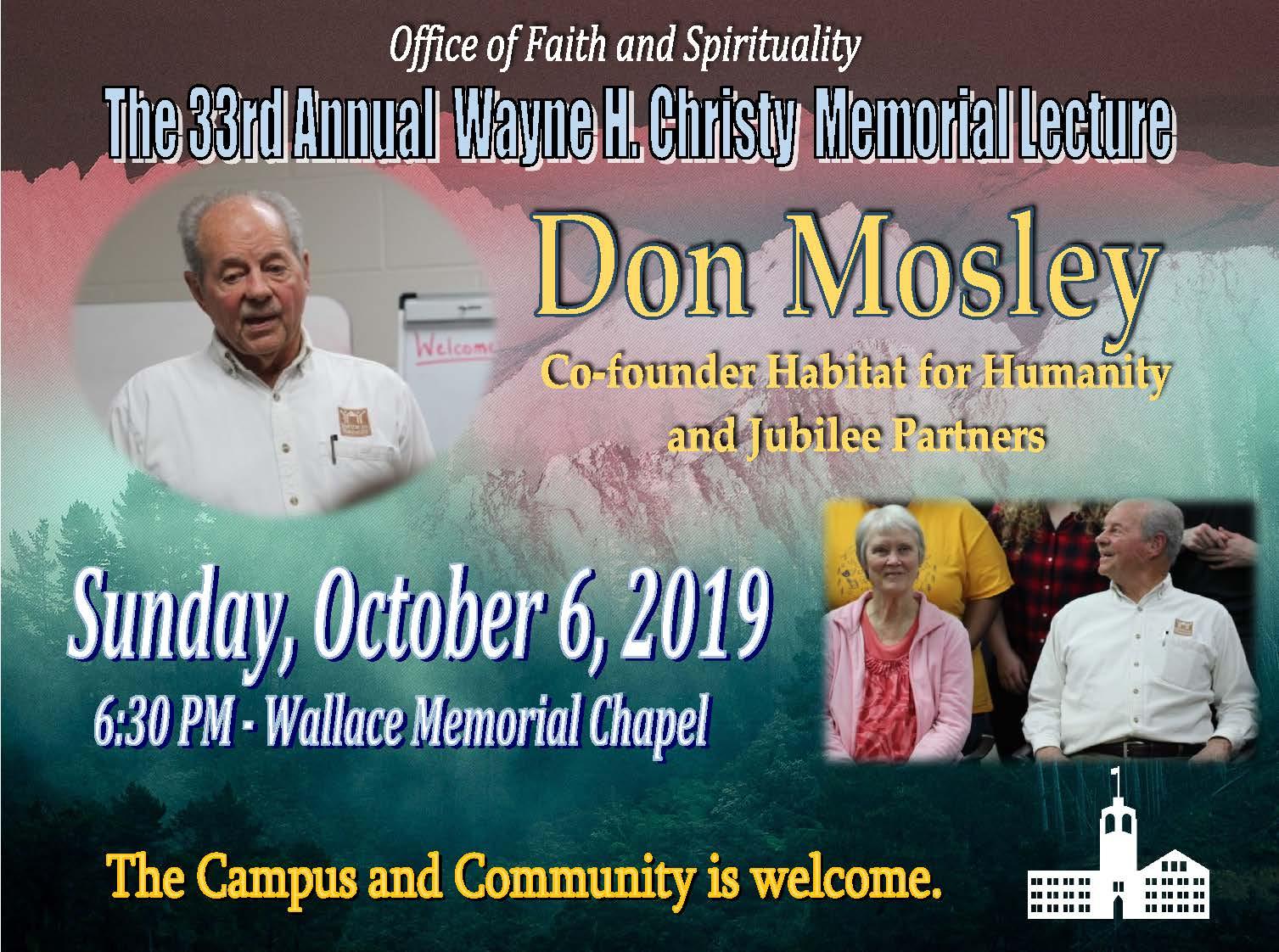 Christy Lecture- Don Mosley, Co-Founder of Habitat for Humanity and ...